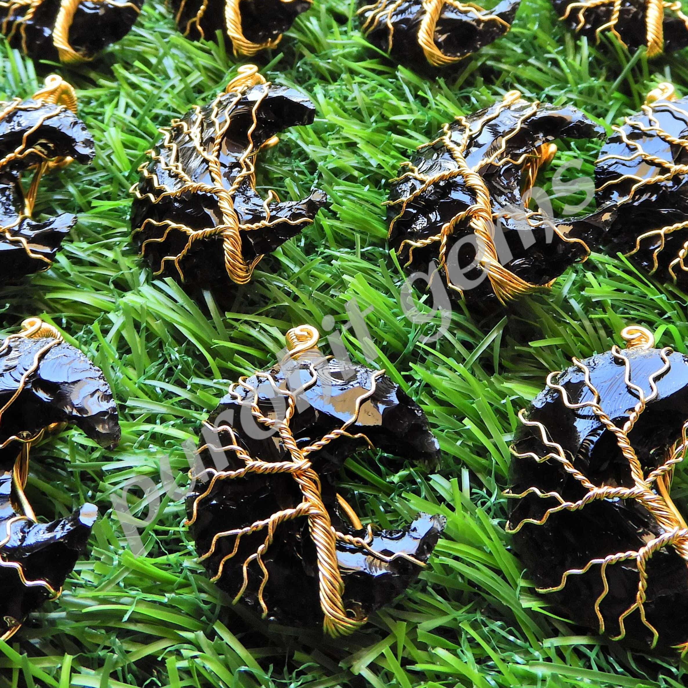 Obsidian Moon Tree Design Pendant Metaphysical Glass Copper Wire Tree ...