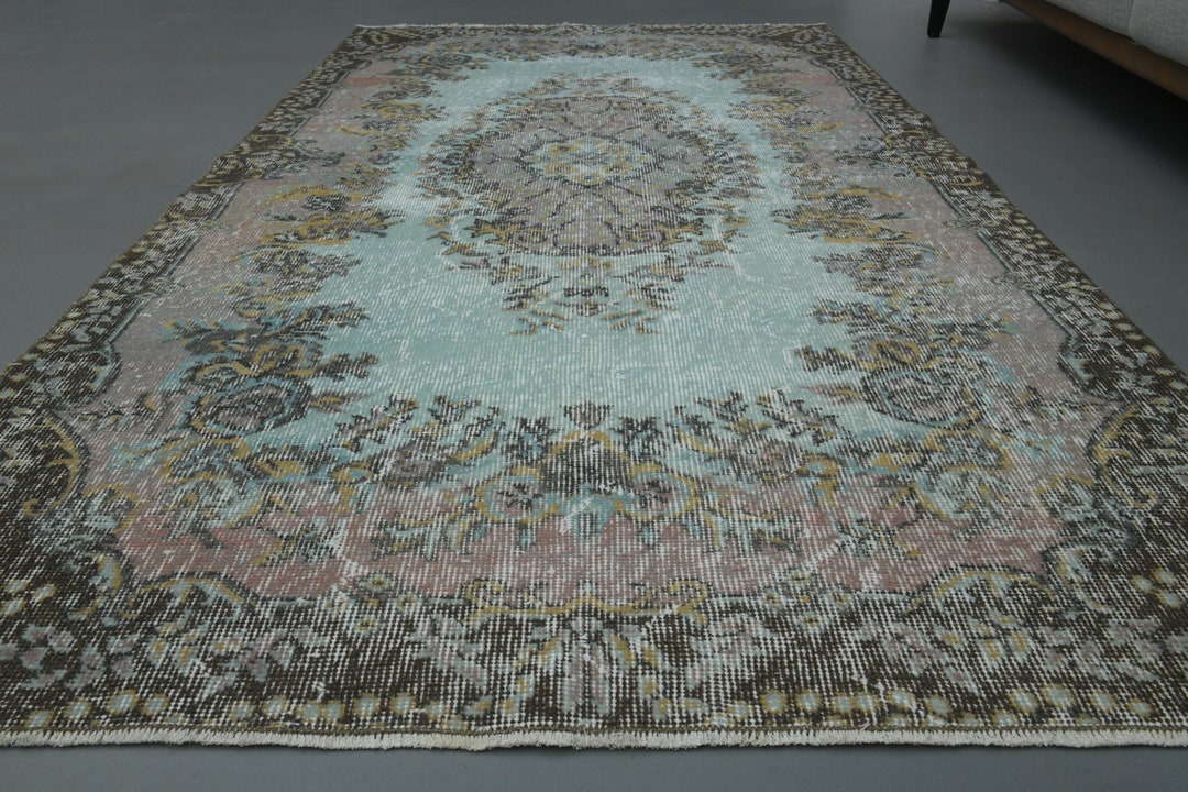 3.8x6.8 Ft Vintage Rug, Turkish Area Rug, Living Room Rug, Blue Rug ...