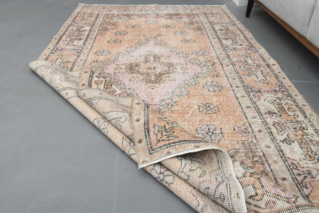 4.4x8 Ft, SHABBY CHIC DECOR Area Rug, Pink Orange Brown, Turkish Rug ...