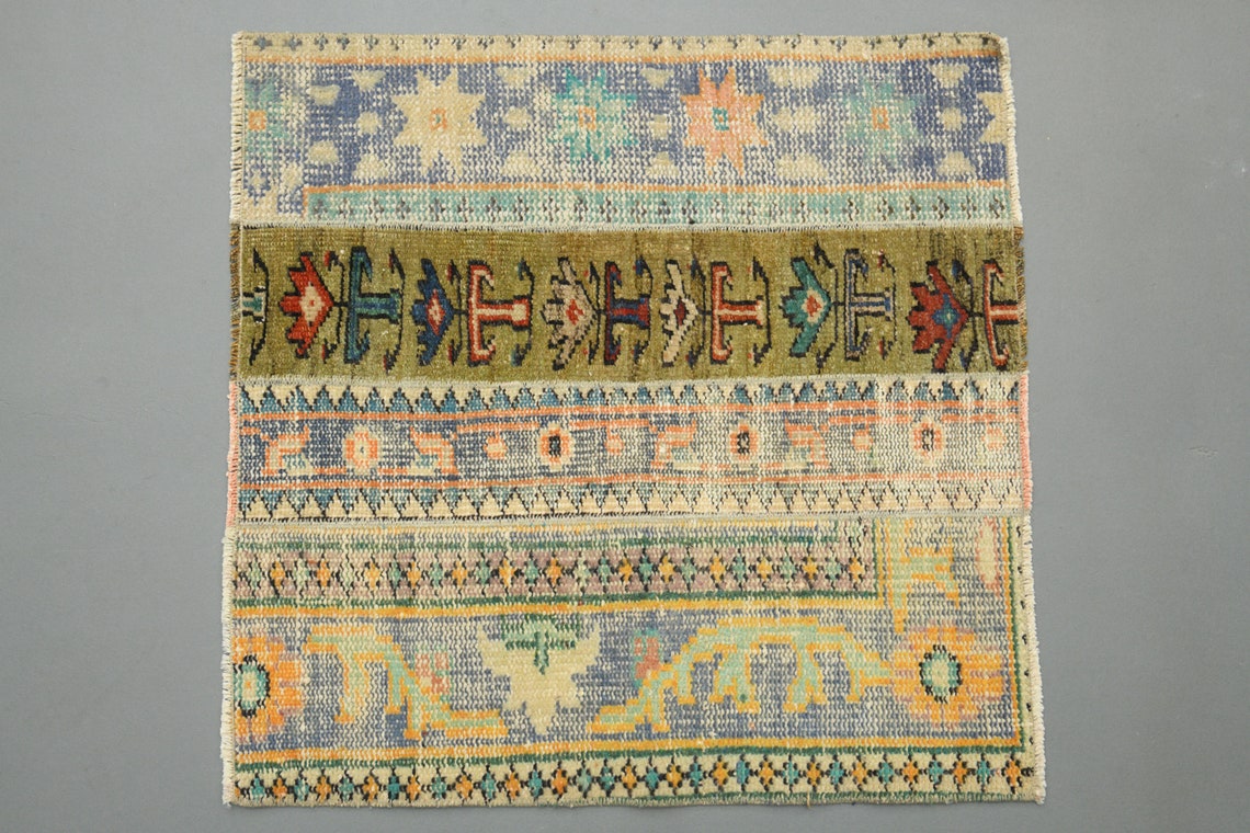 2x2 Ft Vintage Welcome Mat, Door Mat, Bath Mat, Handmade Wool Small Rug ...