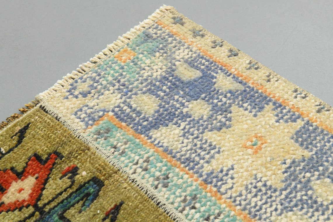 2x2 Ft Vintage Welcome Mat, Door Mat, Bath Mat, Handmade Wool Small Rug ...