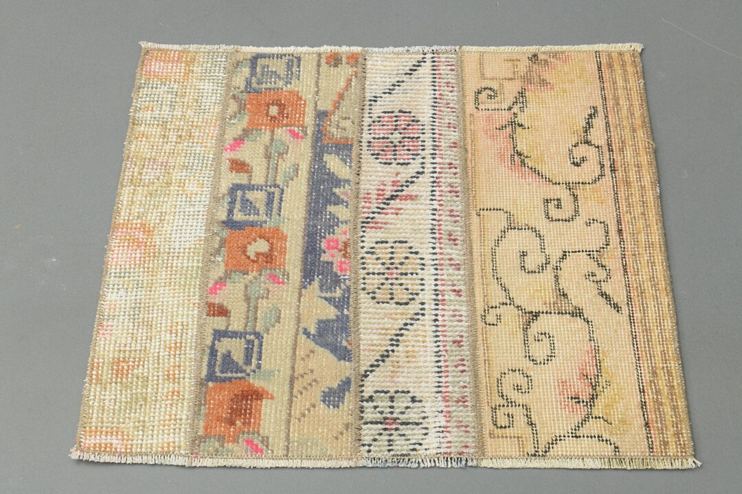 2x2 Ft Vintage Welcome Mat, Door Mat, Bath Mat, Handmade Wool Small Rug ...