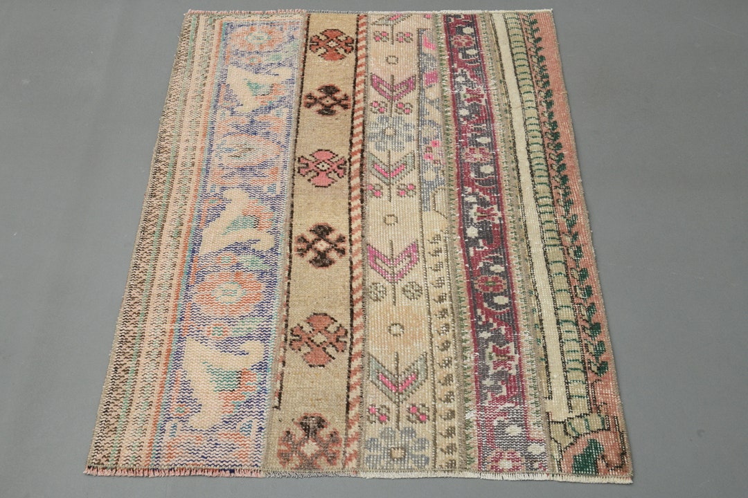 3x4 Ft Vintage Welcome Mat, Door Mat, Bath Mat, Handmade Wool Small Rug ...
