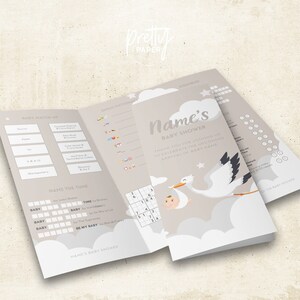 Baby Shower Games Handout Leaflet in Neutral Beige tri-fold A4 ...