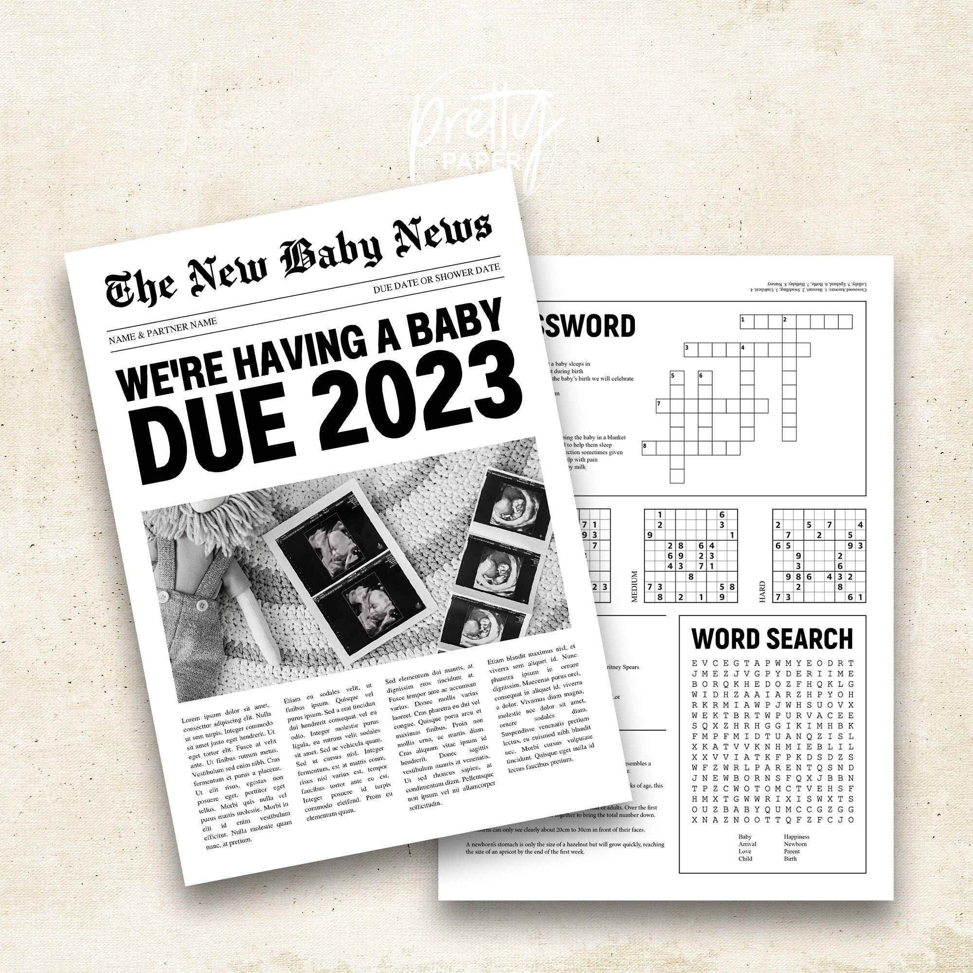 New Baby News, Pregnancy Announcement, Baby Shower Games Editable ...