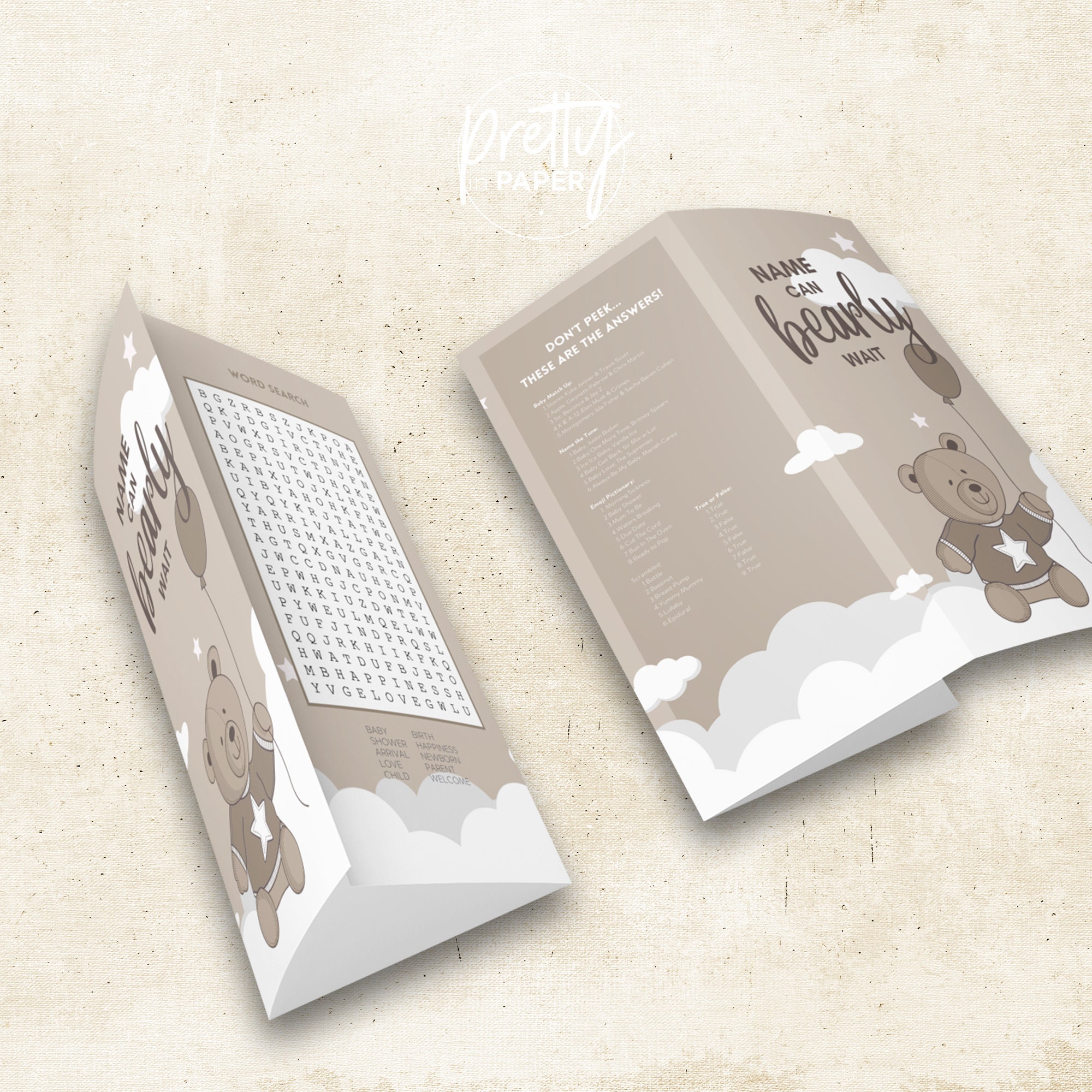 Teddy Bear Baby Shower Games Handout: Beige Editable Template (A4) - Etsy
