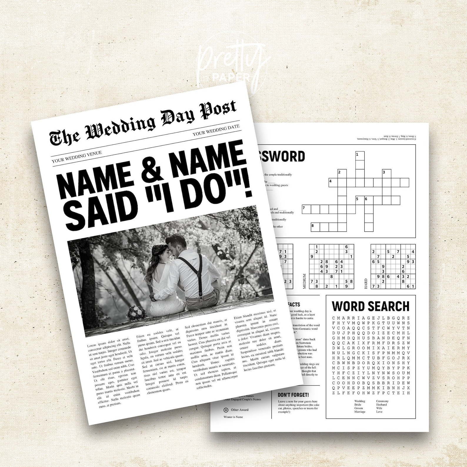 Wedding Day Post Editable Newspaper A4 Template (personalised Wedding ...