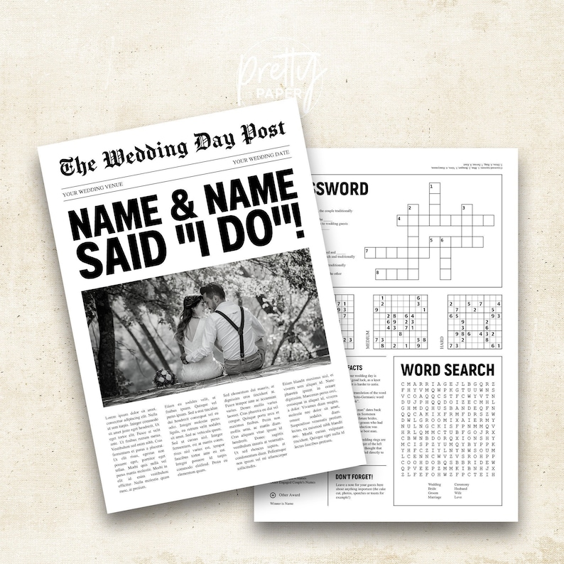 Wedding Day Post Editable Newspaper A4 Template (personalised Wedding ...