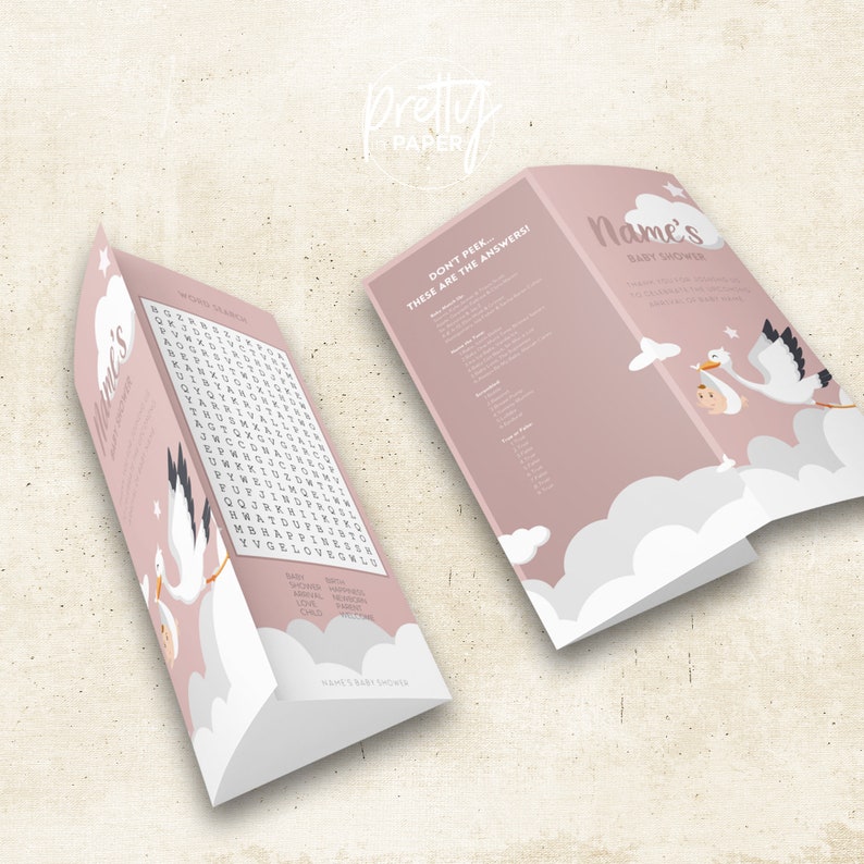 Baby Shower Games Handout Leaflet in Dusty Pink (tri-fold A4 ...