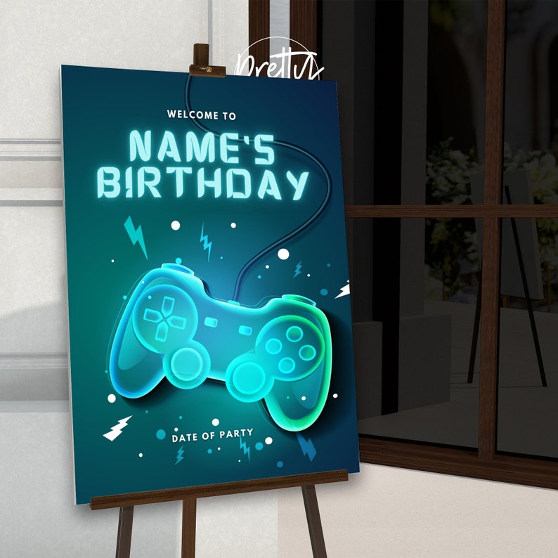 Kids Birthday Party Welcome Sign Gamer Gaming Theme Teenagers Xbox ...