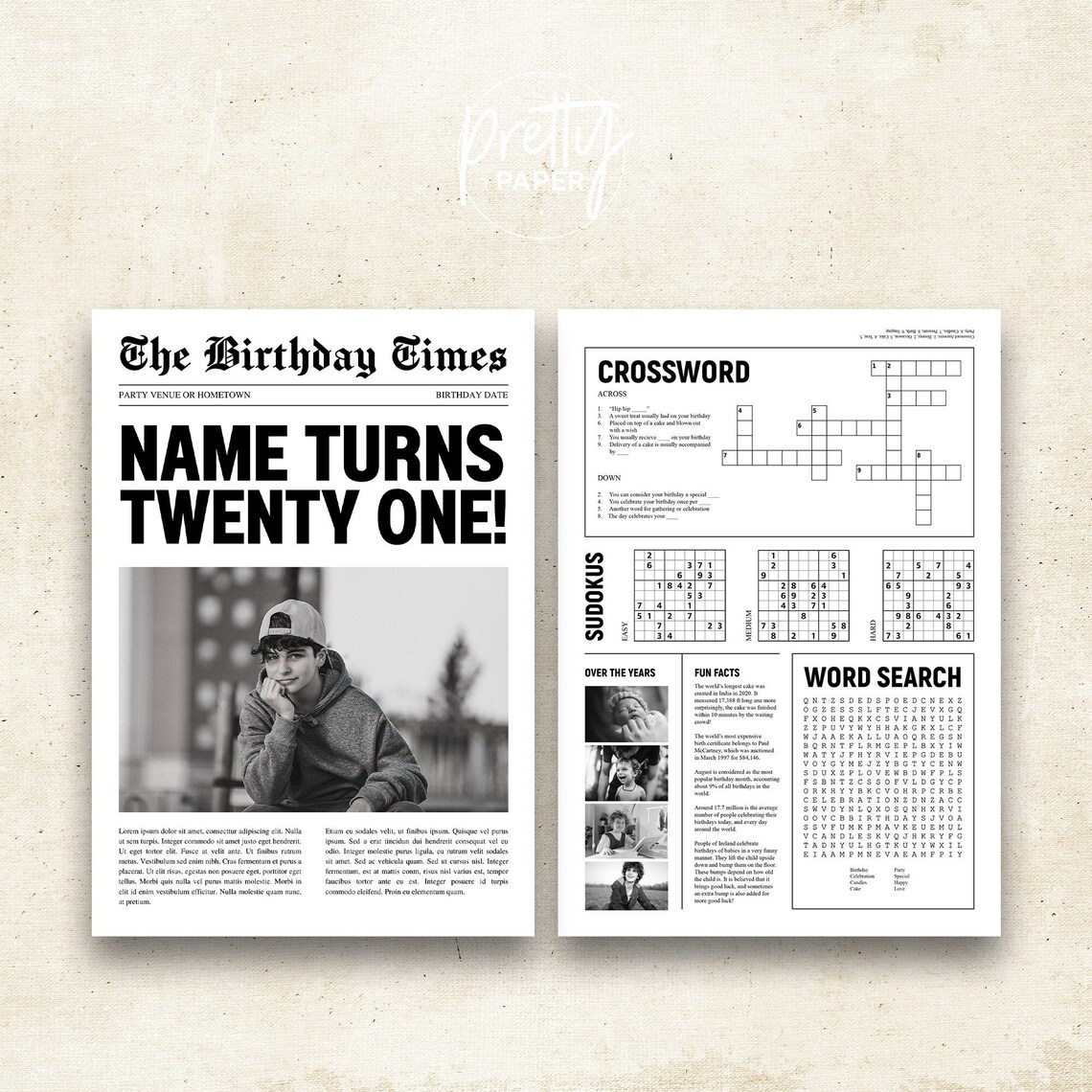 21st Birthday Newspaper Template: Personalized Party Games (A4) - Etsy
