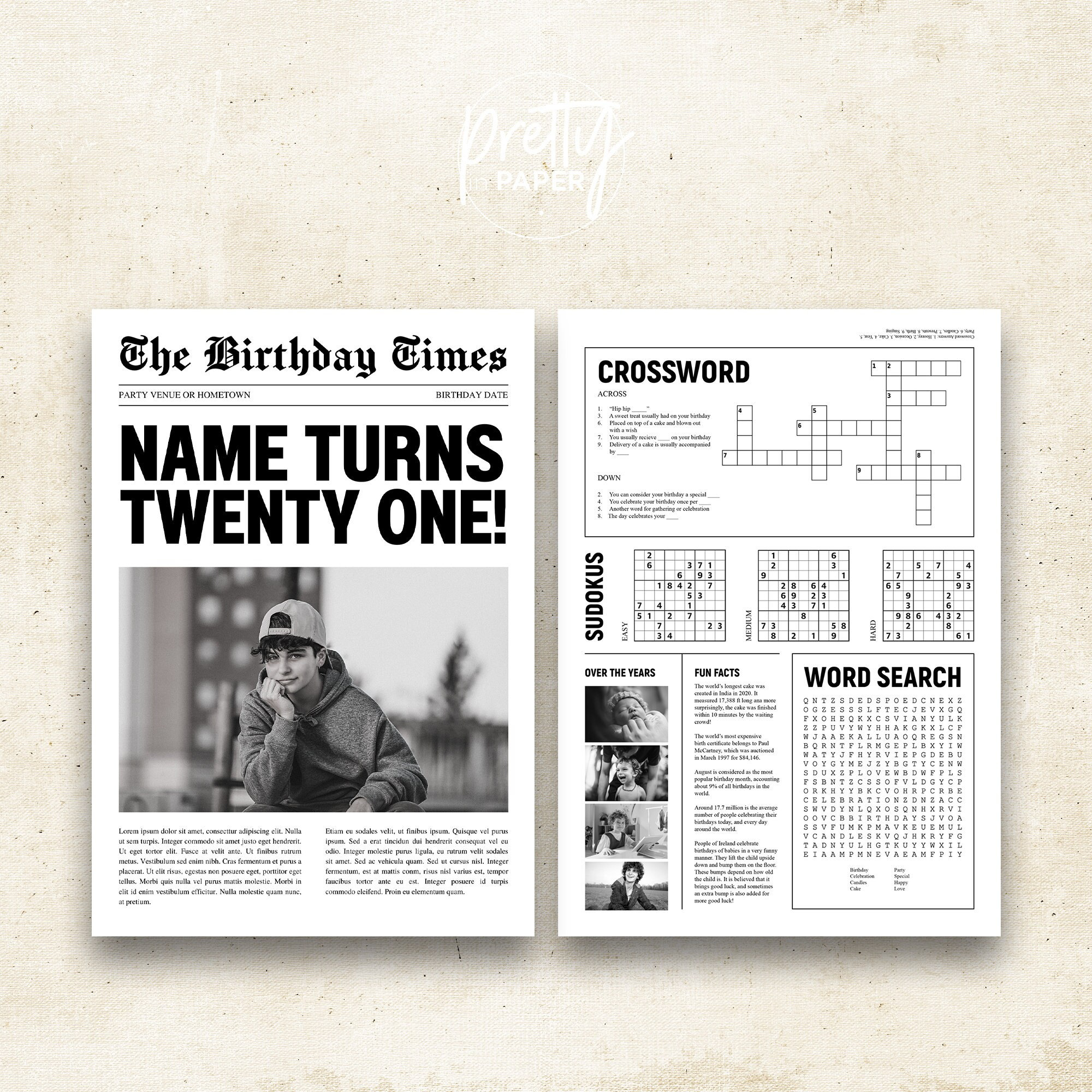 21st Birthday Newspaper Template: Personalized Party Games (A4) - Etsy