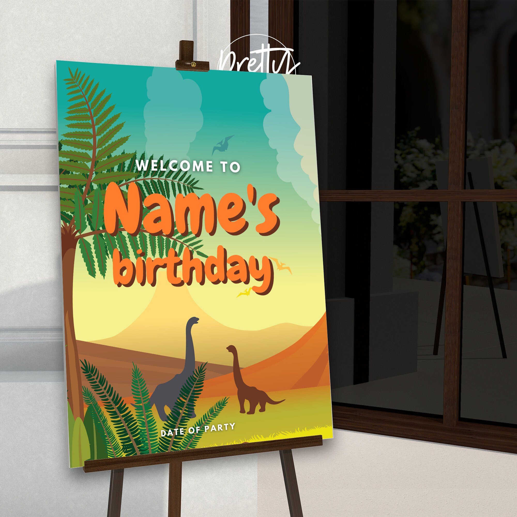 Kids Birthday Party Welcome Sign Dinosaur Theme Cartoon Animals ...