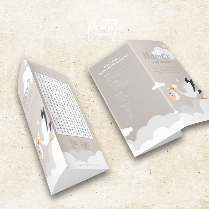 Baby Shower Games Handout Leaflet in Neutral Beige tri-fold A4 ...