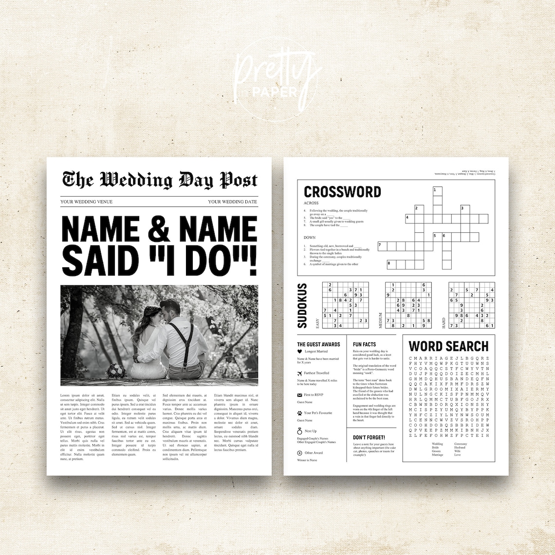 Wedding Day Post Editable Newspaper A4 Template (personalised Wedding ...