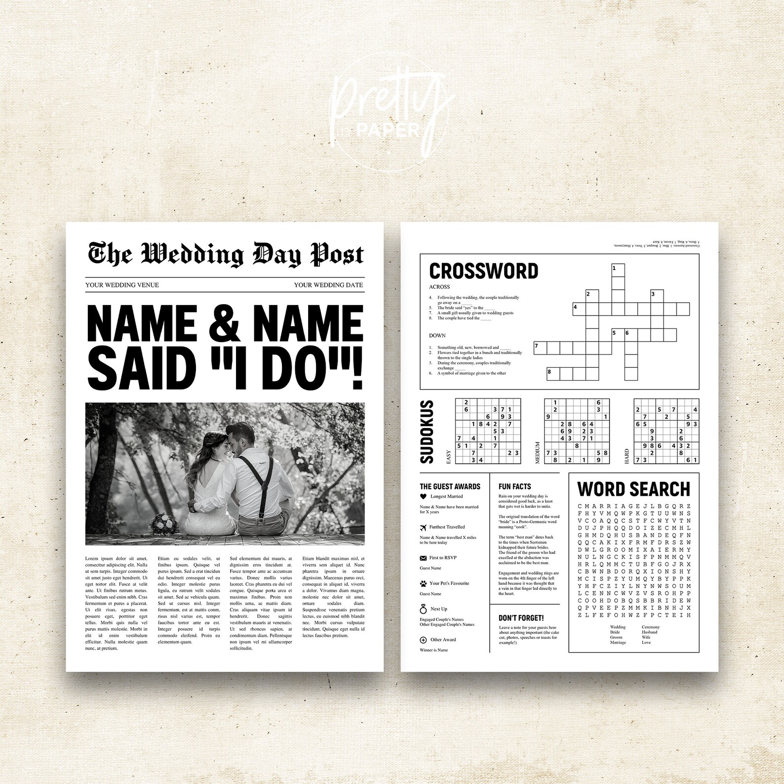 Wedding Day Post Editable Newspaper A4 Template (personalised Wedding ...