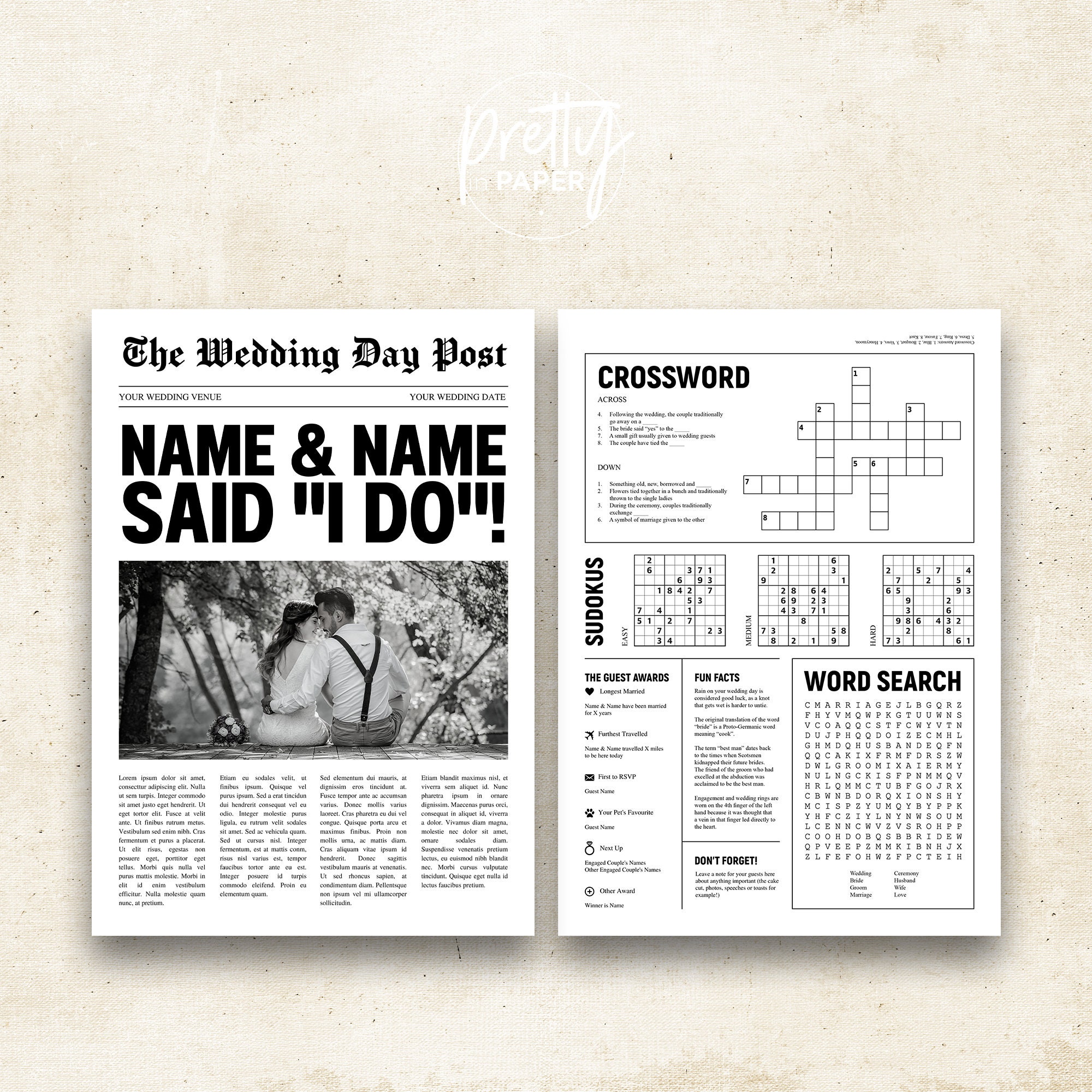 Wedding Day Post Editable Newspaper A4 Template personalised Wedding ...