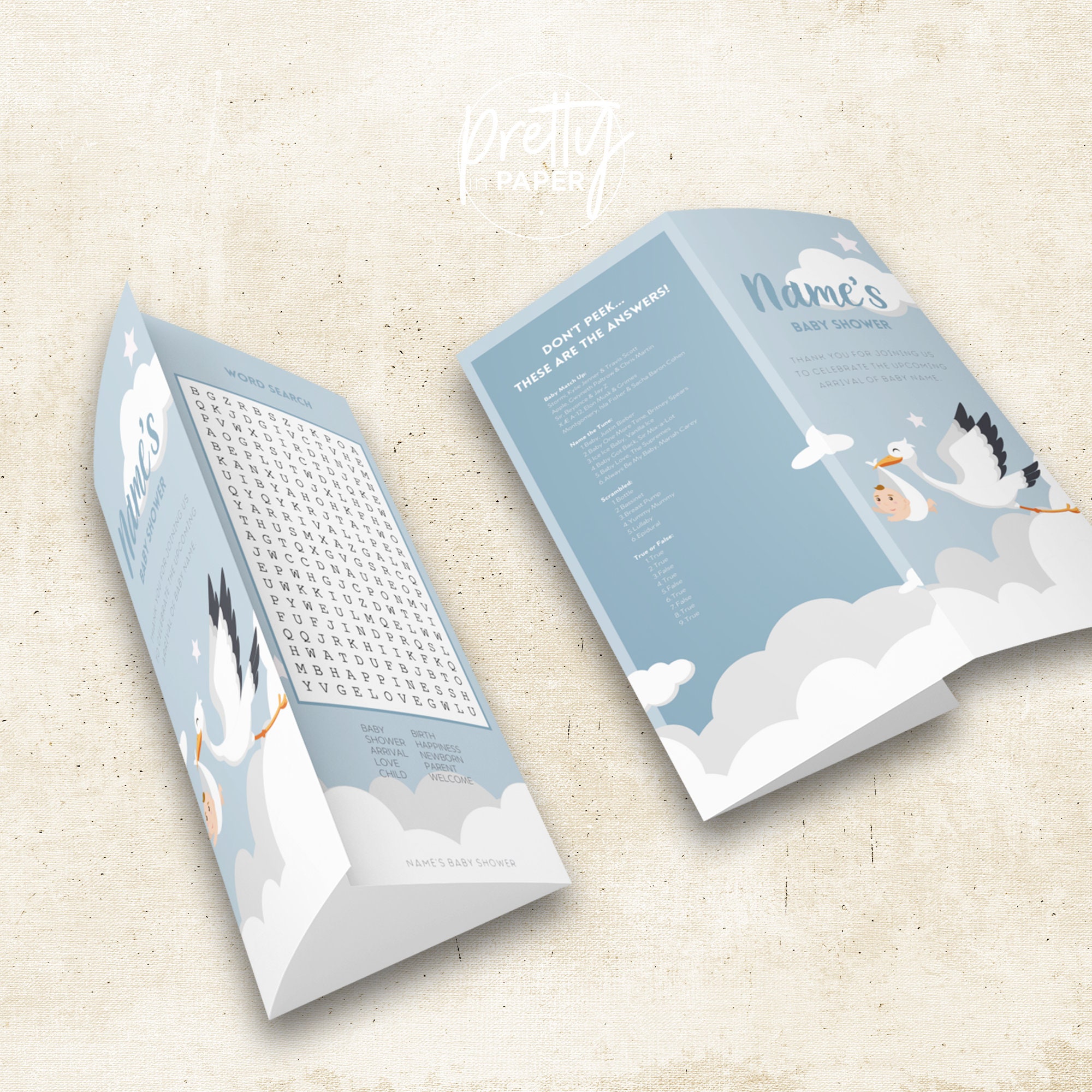 Baby Shower Games Handout Leaflet in Baby Blue (tri-fold A4 ...
