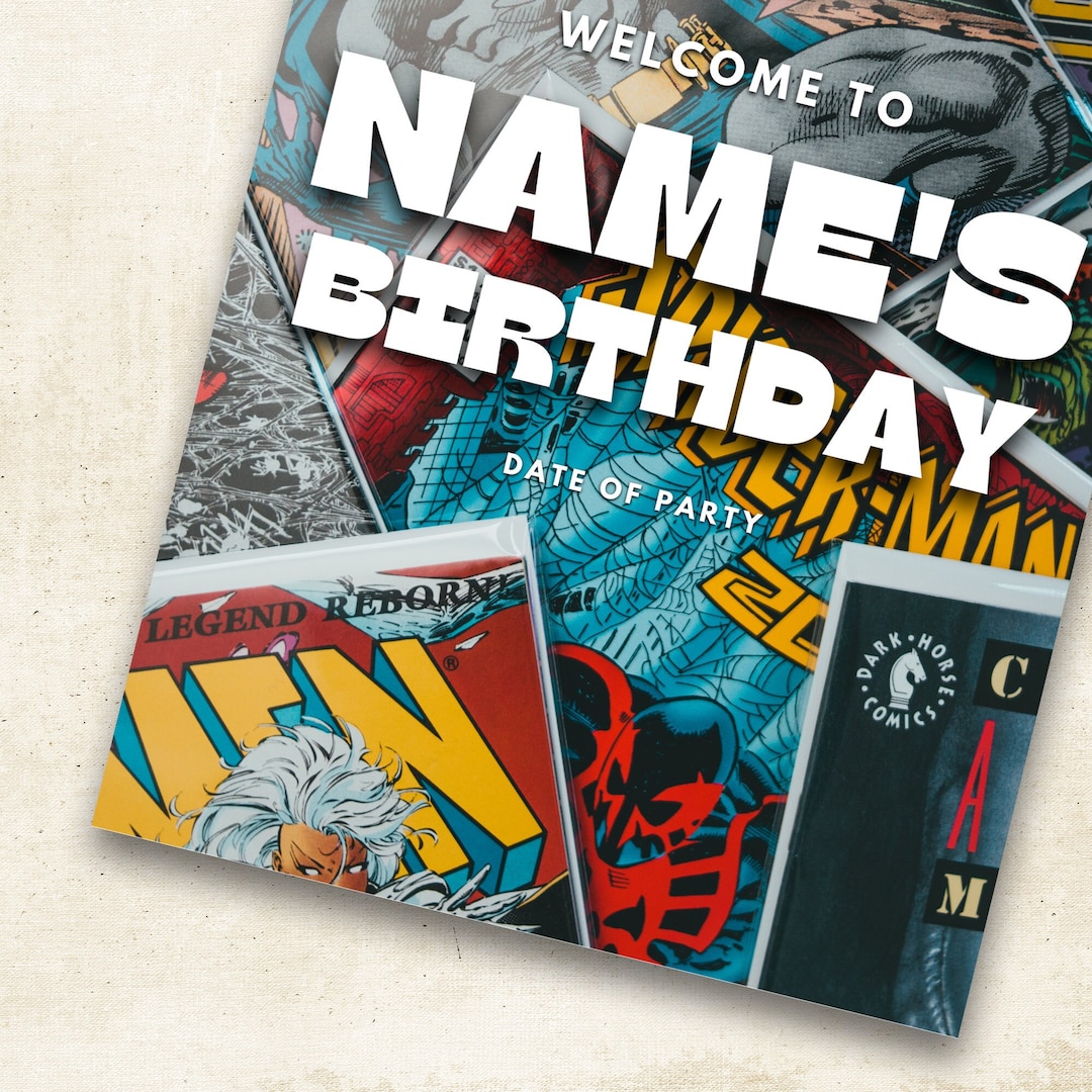 Kids Birthday Party Welcome Sign Comic Book Superhero marvel Theme ...