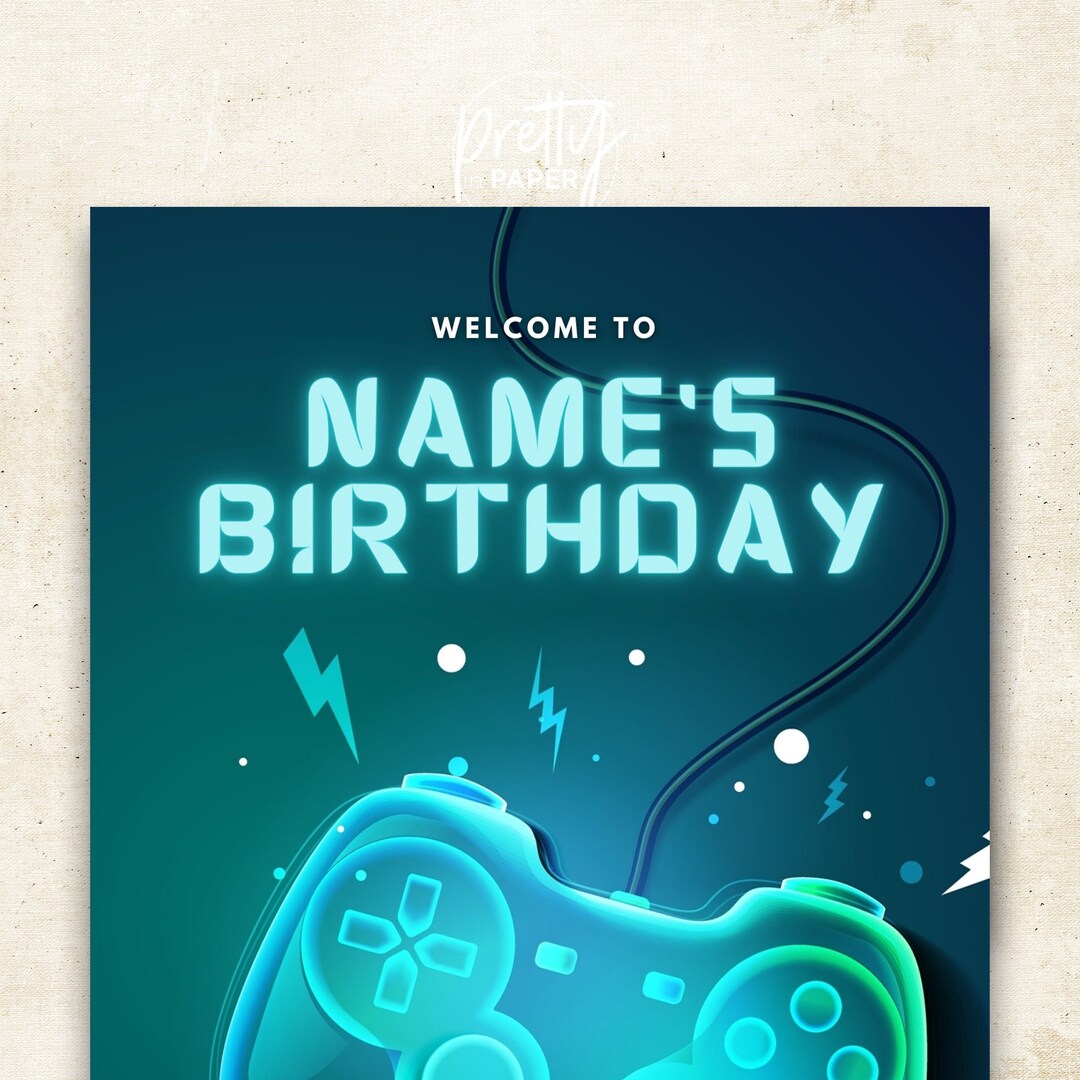 Kids Birthday Party Welcome Sign Gamer Gaming Theme Teenagers Xbox ...