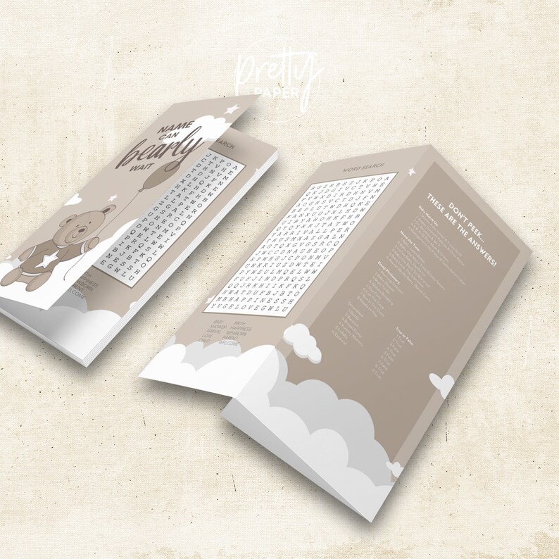 Teddy Bear Baby Shower Games Handout: Beige Editable Template (A4) - Etsy