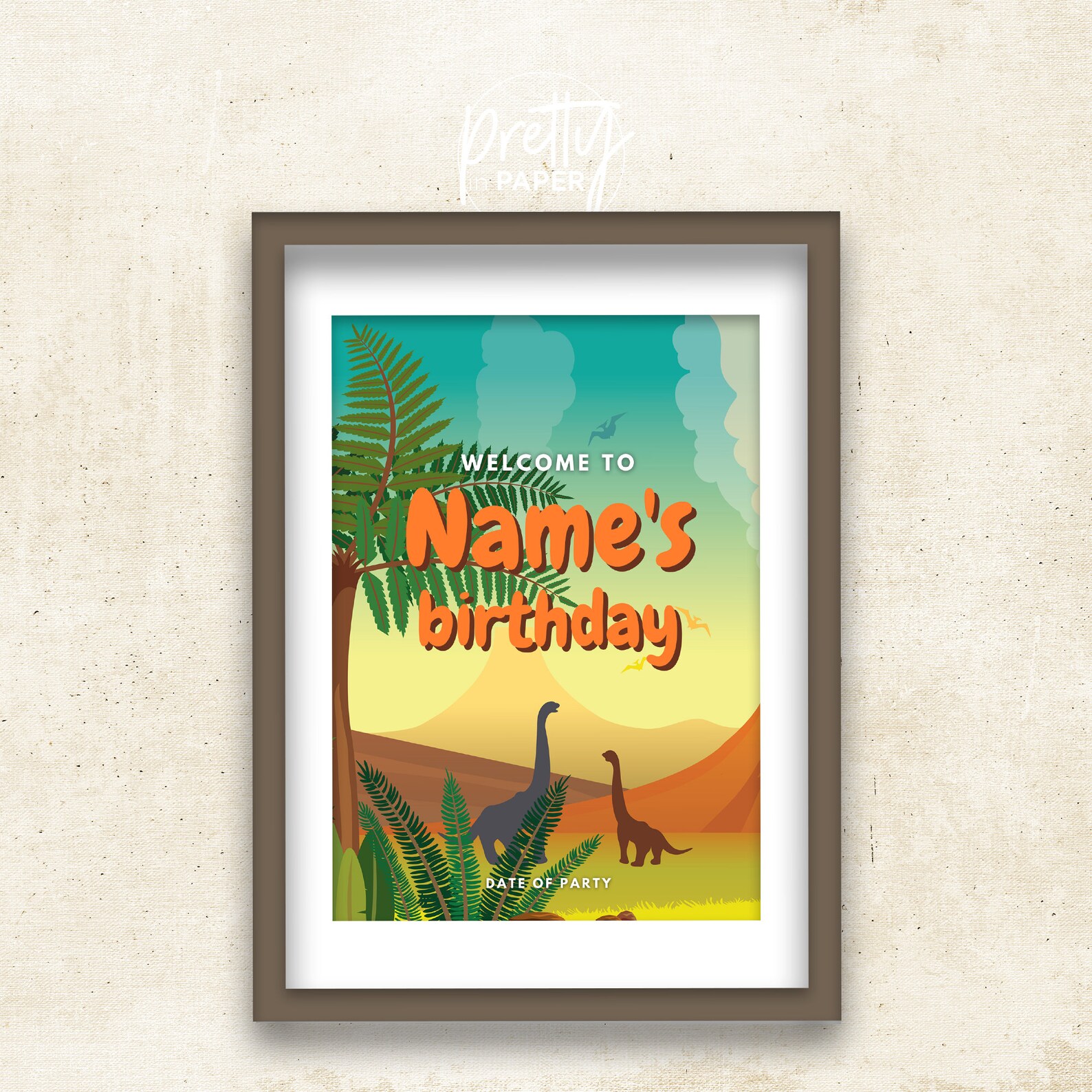 Kids Birthday Party Welcome Sign Dinosaur Theme Cartoon Animals ...