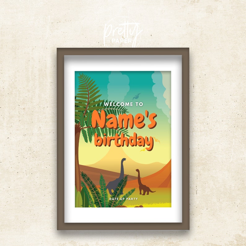 Kids Birthday Party Welcome Sign Dinosaur Theme Cartoon Animals ...