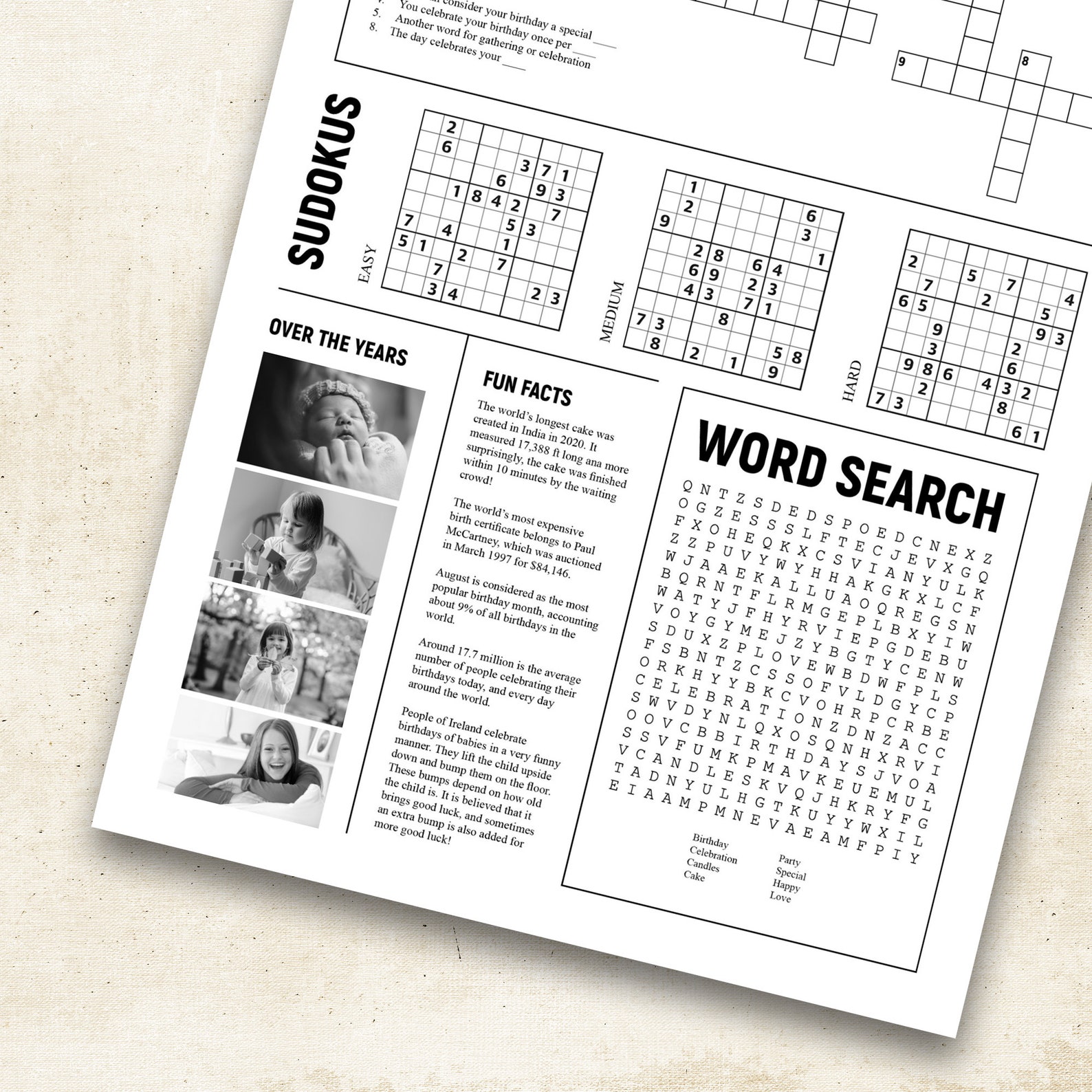 50th Birthday Newspaper Template: Editable Party Games (A4) - Etsy