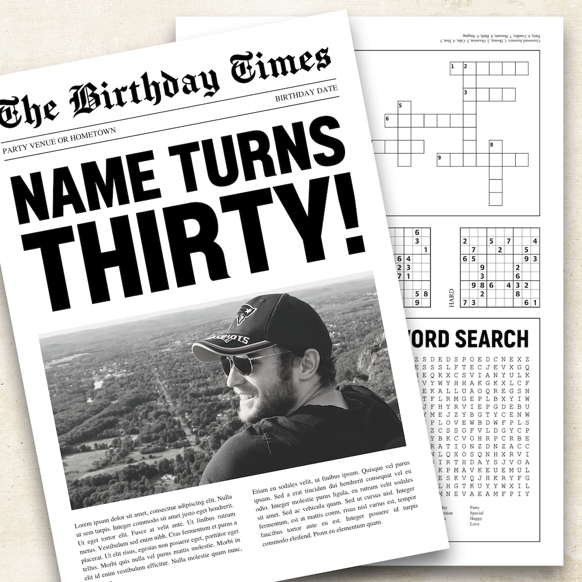 30th Birthday Newspaper Template: Editable Party Games (A4) - Etsy