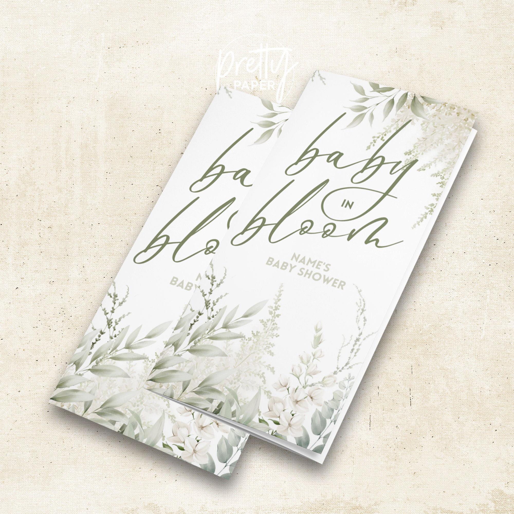 Baby Shower Games Handout Leaflet White/green Eucalyptus Floral baby in ...