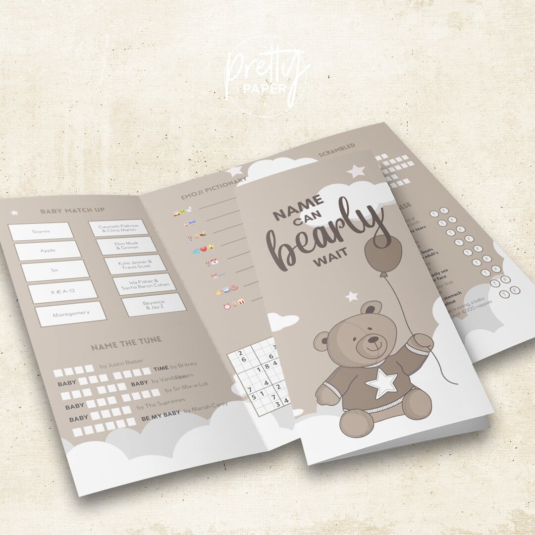 Teddy Bear Baby Shower Games Handout: Beige Editable Template (A4) - Etsy