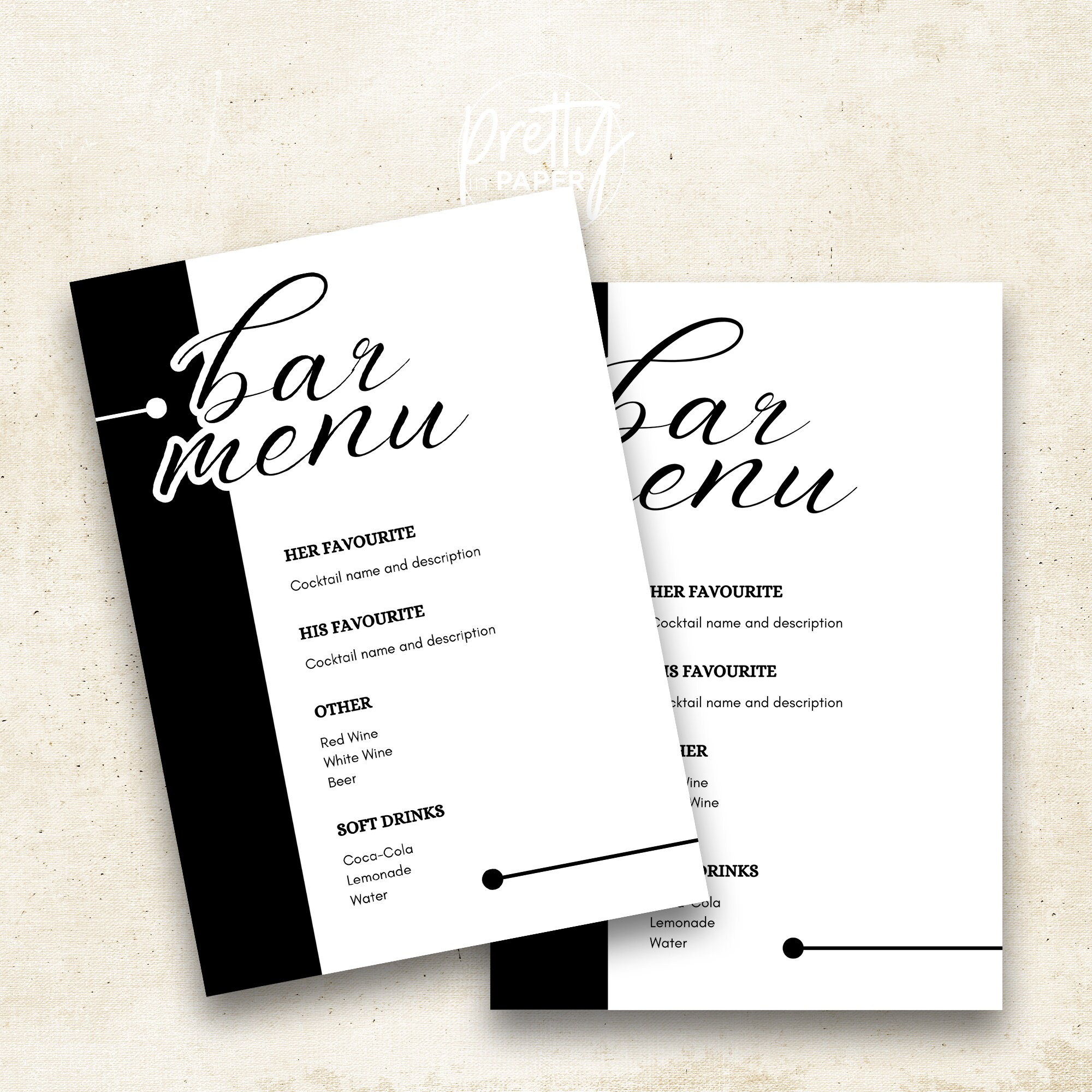 Bar Menu, His & Hers Cocktails, Printable Wedding Signage, A5 Editable ...