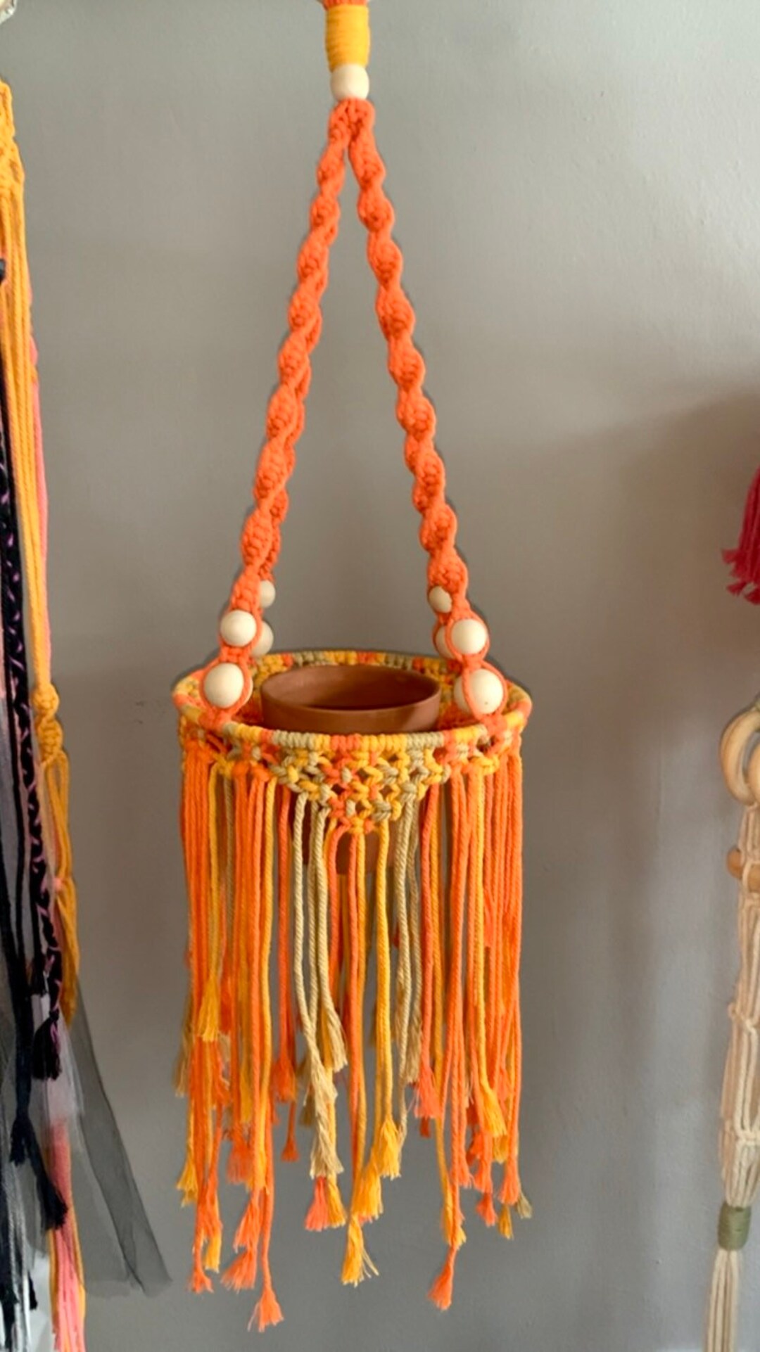 Yellow and Orange Macrame Plant Hanger Chandelier - Etsy