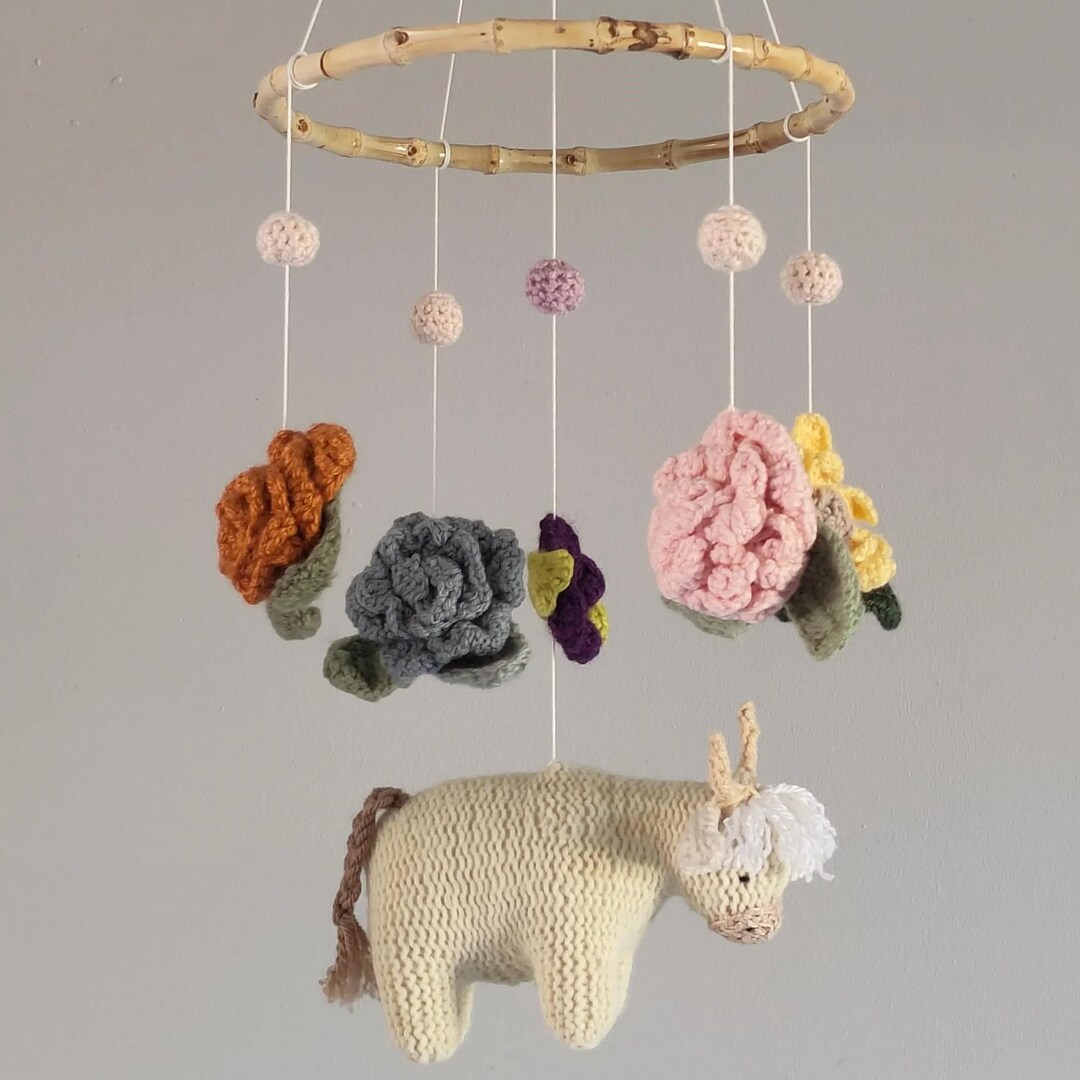 Ready to Ship- Handmade Longhorn Cow Baby Mobile, Knitted Cow ...