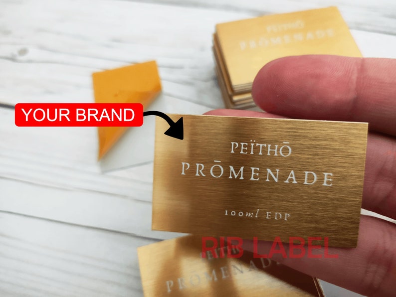 Custom Metal Perfume Label With Back Adhesive and White Lettering - Etsy