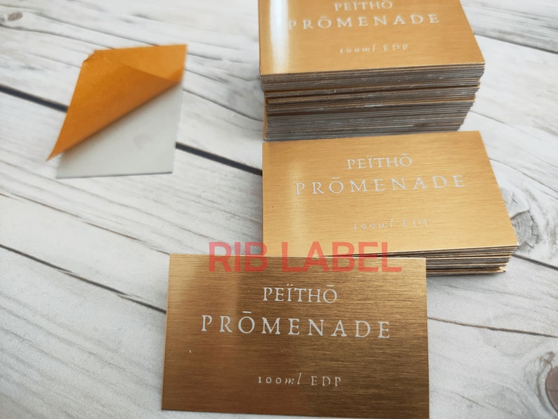 Custom Metal Perfume Label With Back Adhesive and White Lettering - Etsy