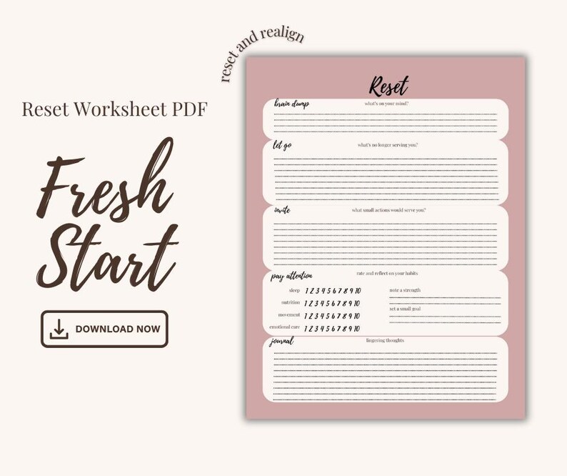 Soft Reset Planner | Printable Wellness Reset Worksheet | Mental Health ...