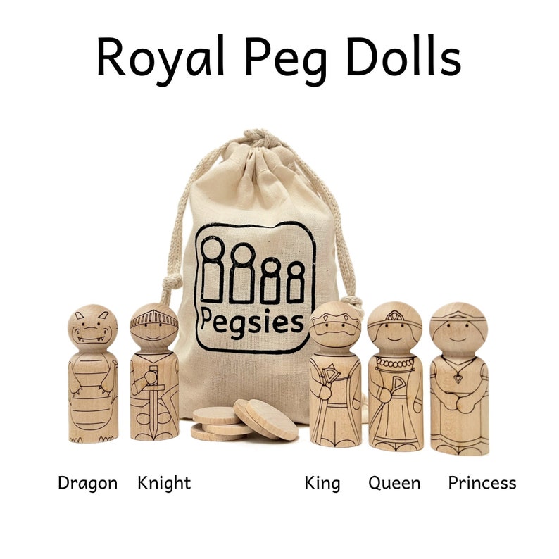 Royal Peg Doll Set - Wooden Characters - King / Queen / Princess ...