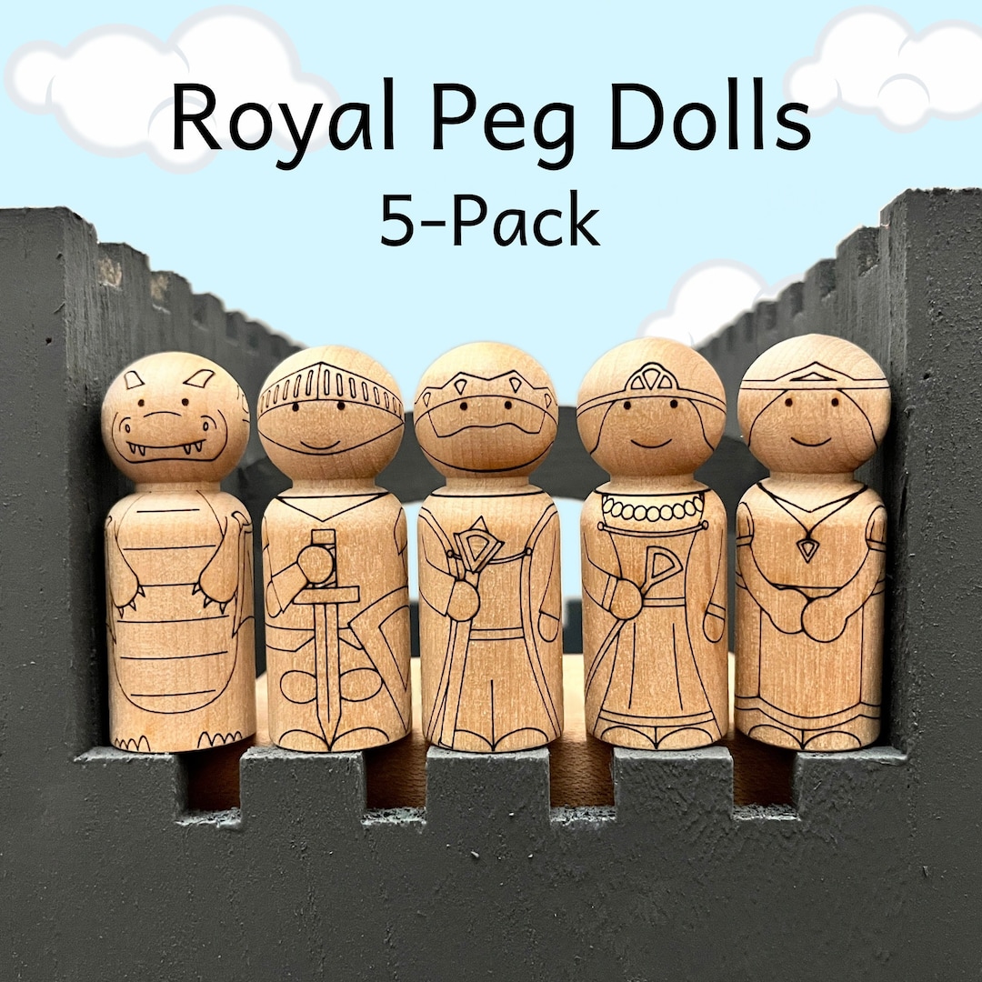 Royal Peg Doll Set - Wooden Characters - King / Queen / Princess ...