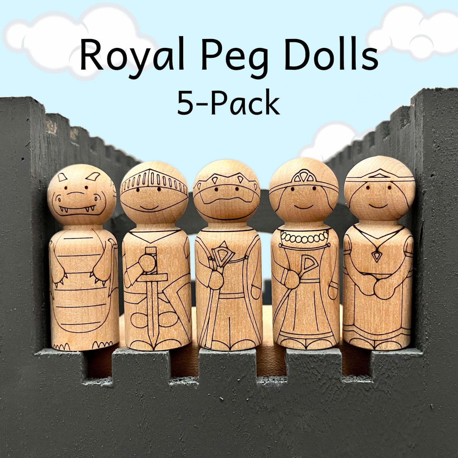 Royal Peg Doll Set - Wooden Characters - King / Queen / Princess ...