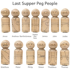 Last Supper Jesus and 12 Disciples Peg Doll Set - Easter Story and ...