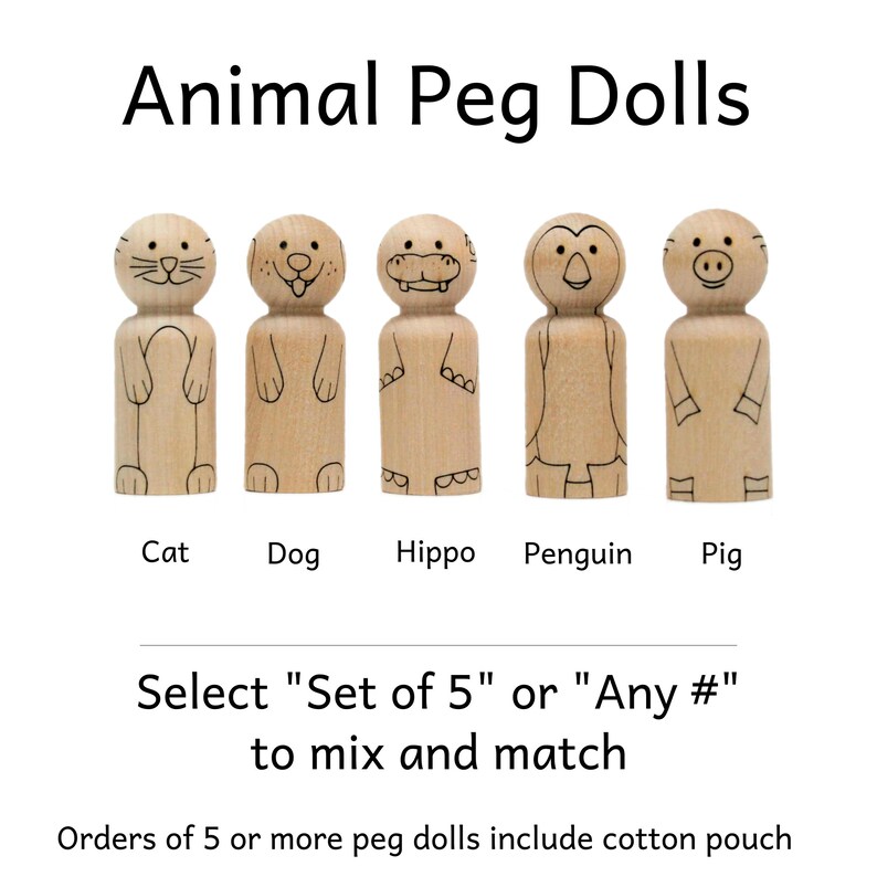 Animal Peg Doll Set Natural Wooden Toy/decor - Etsy