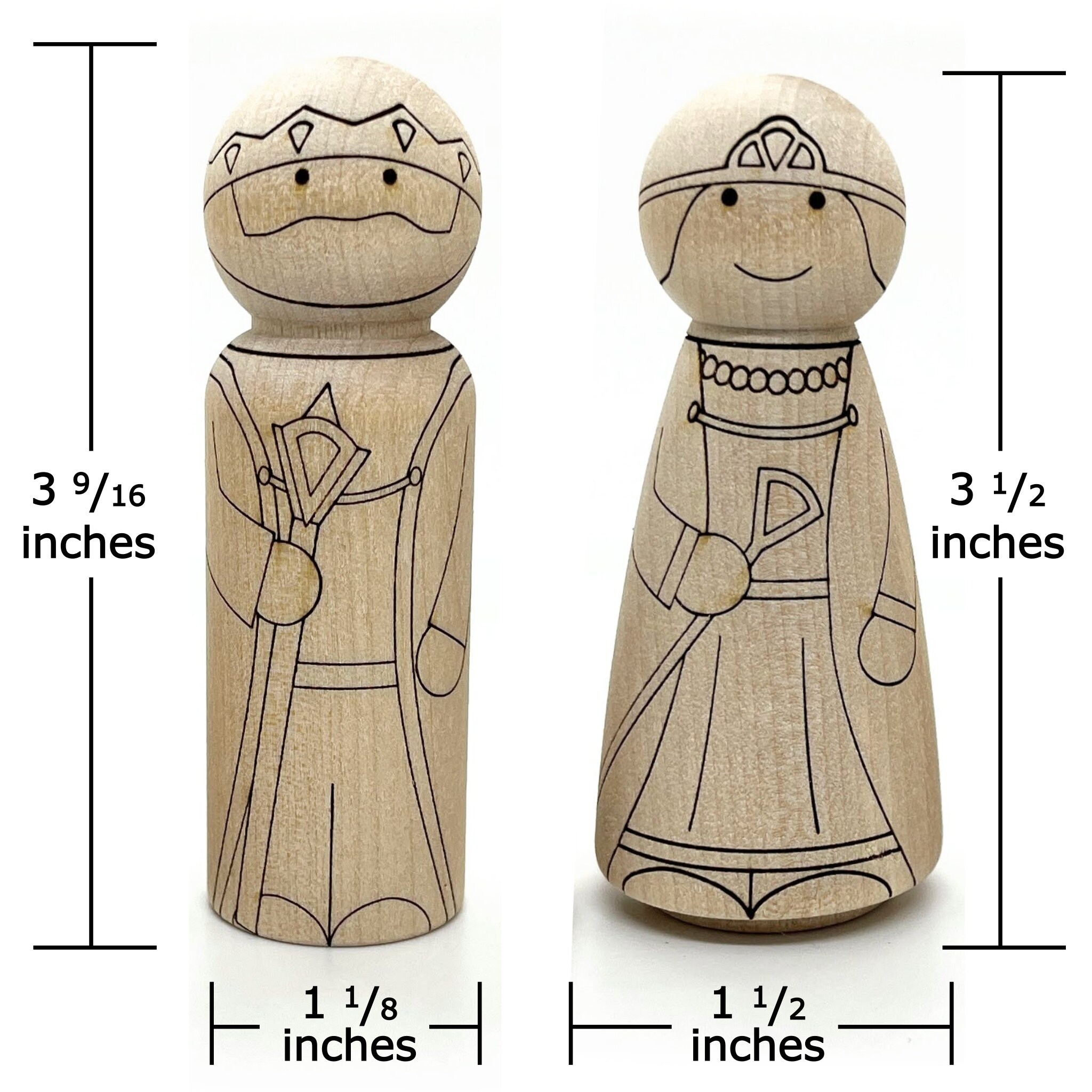 Large Royal Peg Doll Set - Wooden Characters - King / Queen / Princess ...