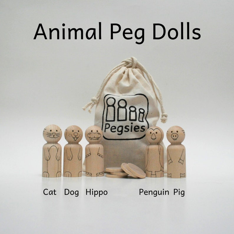 Animal Peg Doll Set Natural Wooden Toy/decor - Etsy