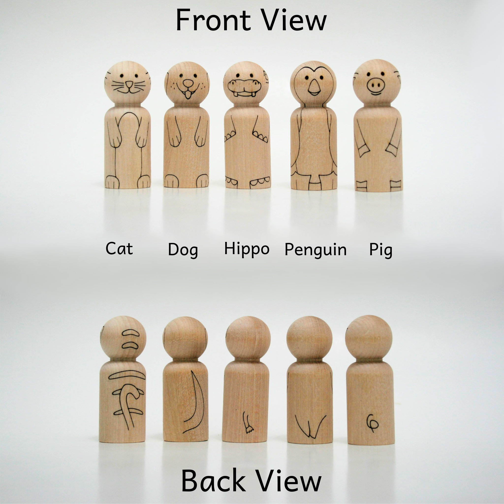 Animal Peg Doll Set - Natural Wooden Toy/decor - Cat/kitty/kitten Dog ...