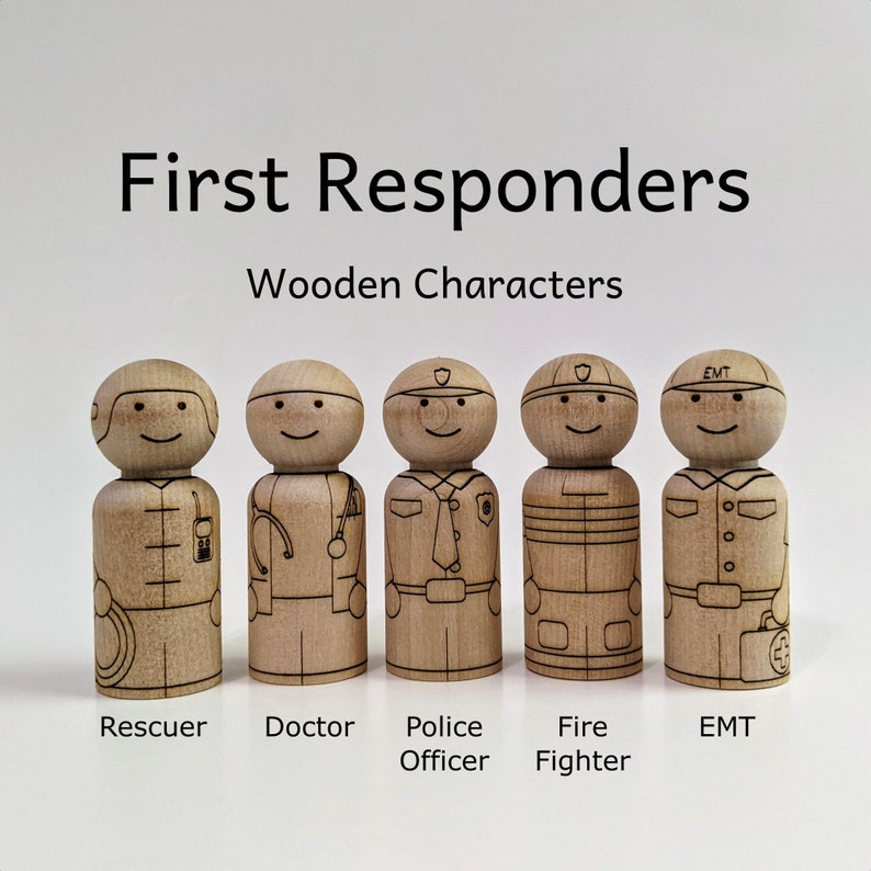 First Responders Wooden Peg Dolls - Rescuer Doctor Police Officer ...