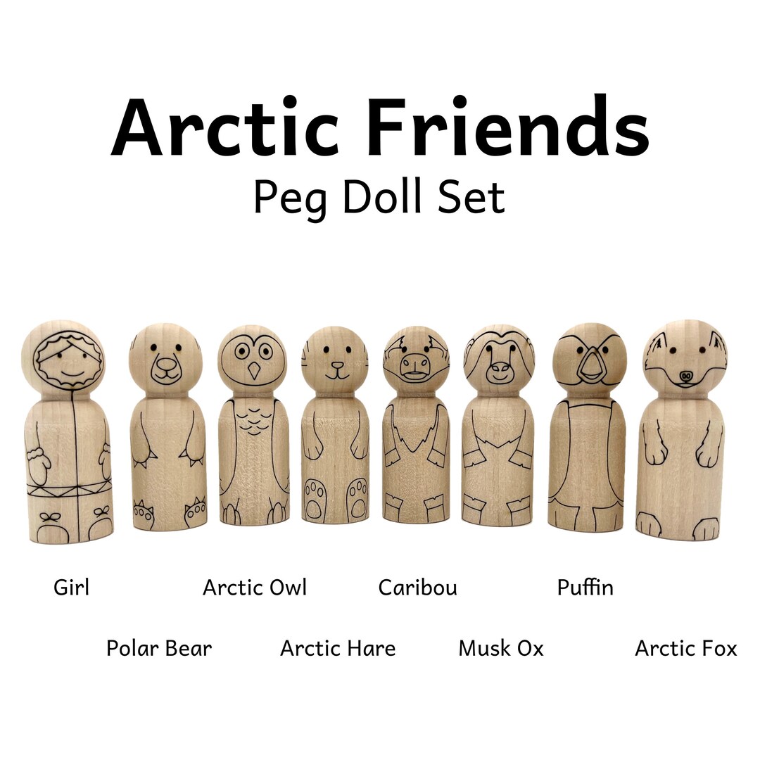 Arctic Friends Peg Doll Set - Girl With Arctic Animals: Polar Bear, Owl ...