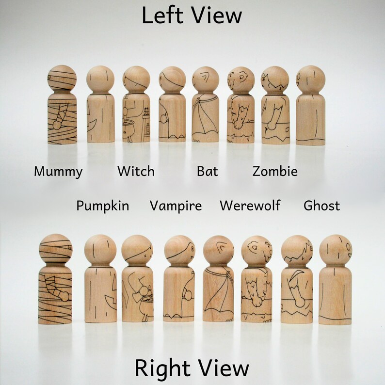Halloween Peg Doll Set - Wooden Toy/decor - Mummy Pumpkin Witch Vampire ...