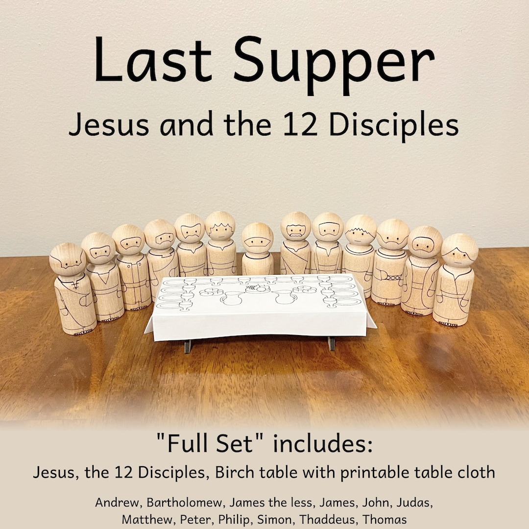 Last Supper Jesus and 12 Disciples Peg Doll Set - Easter Story and ...