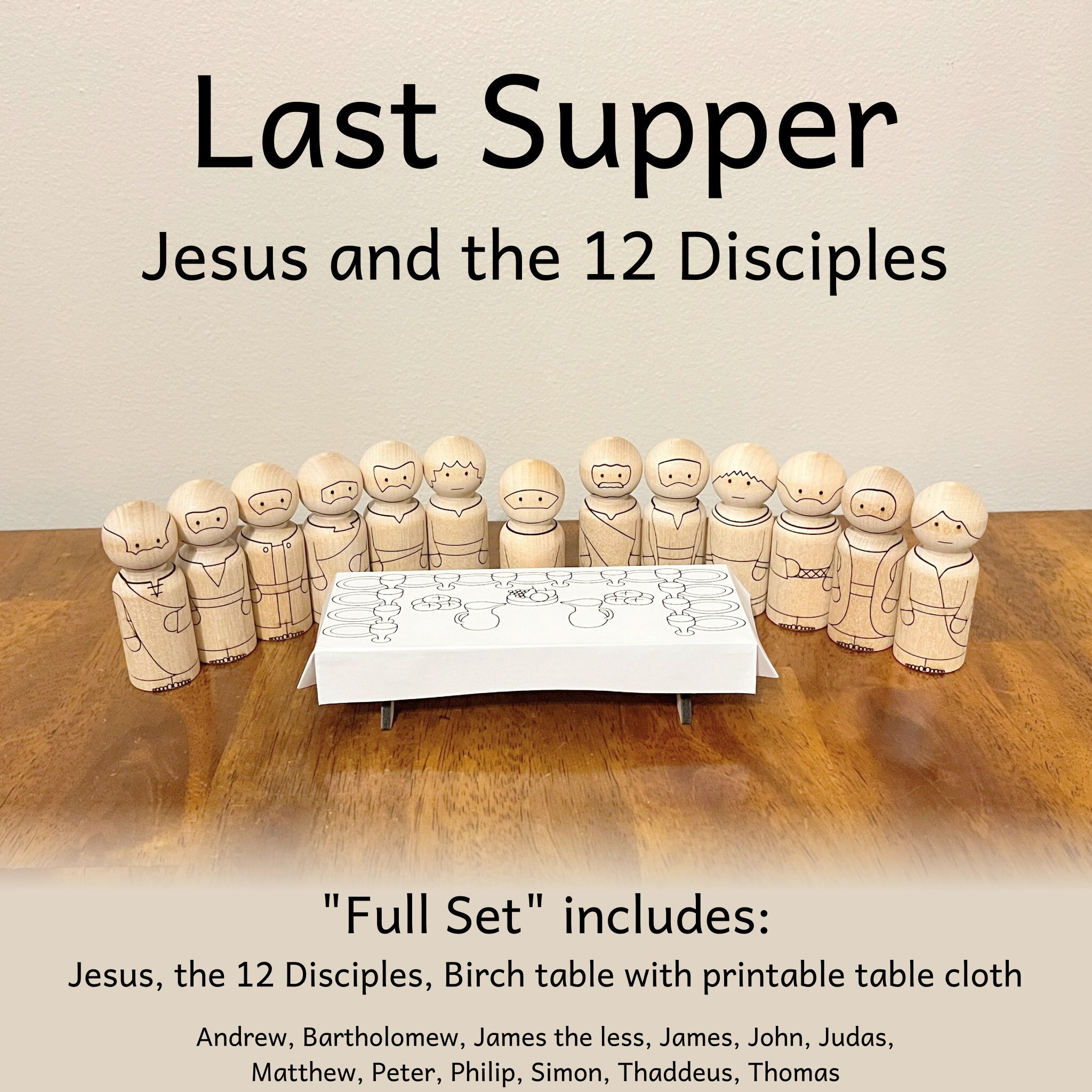 Last Supper Jesus and 12 Disciples Peg Doll Set - Easter Story and ...